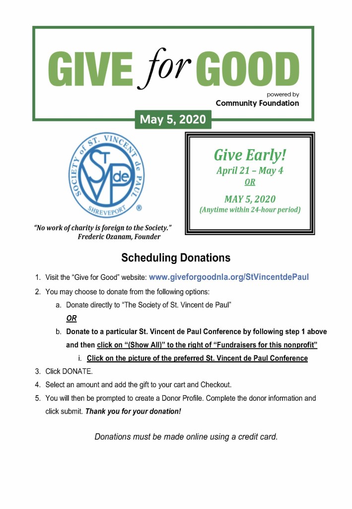 2020 Give for Good Fundraiser! | St. Vincent de Paul Shreveport
